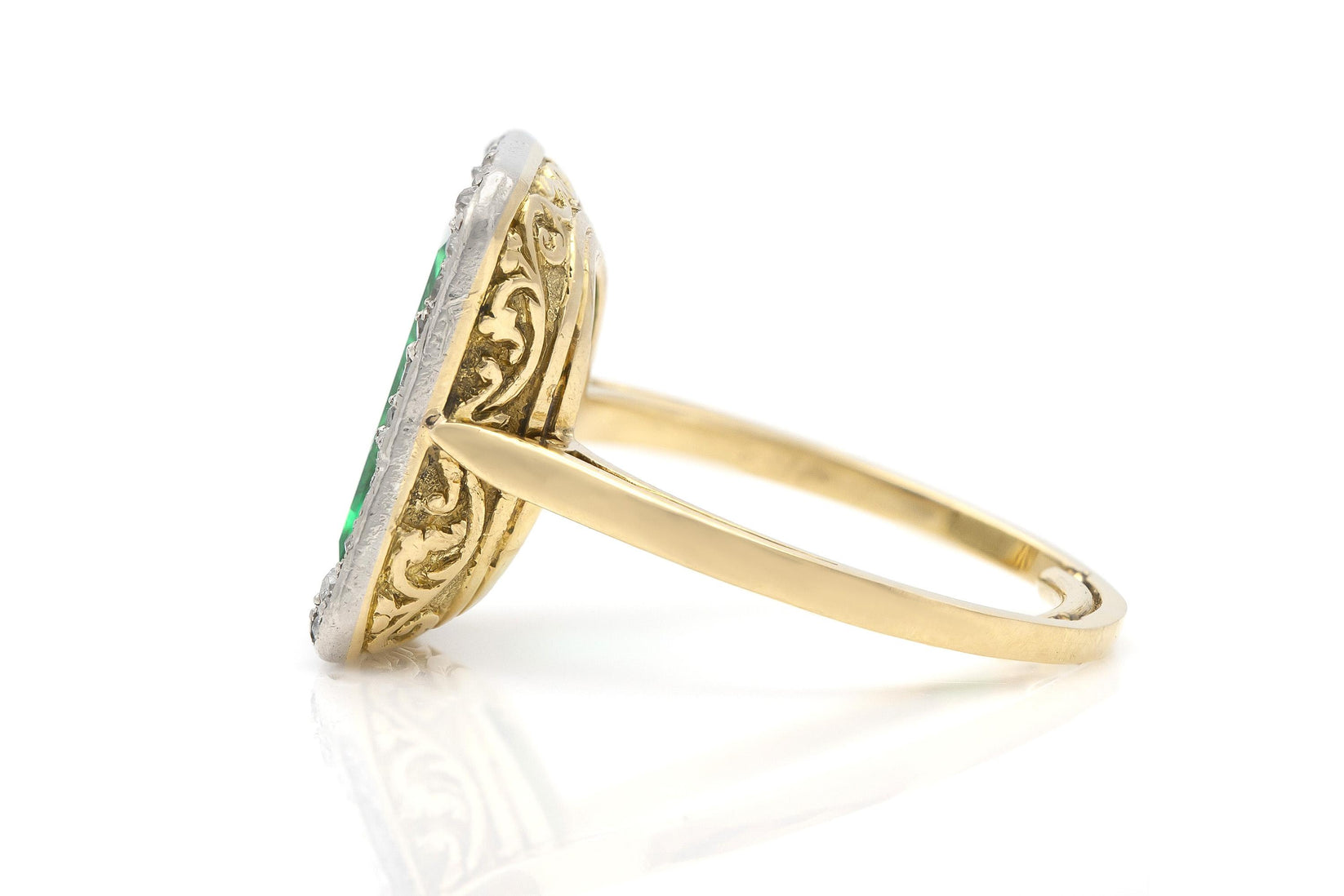 Antique Edwardian 1910s Russian Ural Mountains Emerald Ring with Diamo ...