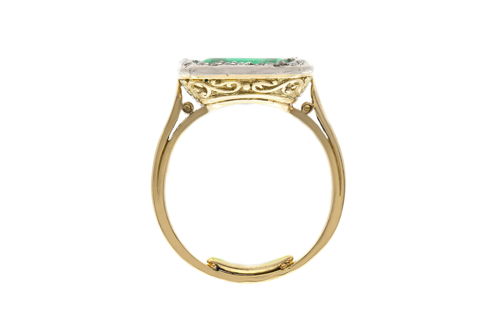 Antique Edwardian 1910s Russian Ural Mountains Emerald Ring with Diamo ...